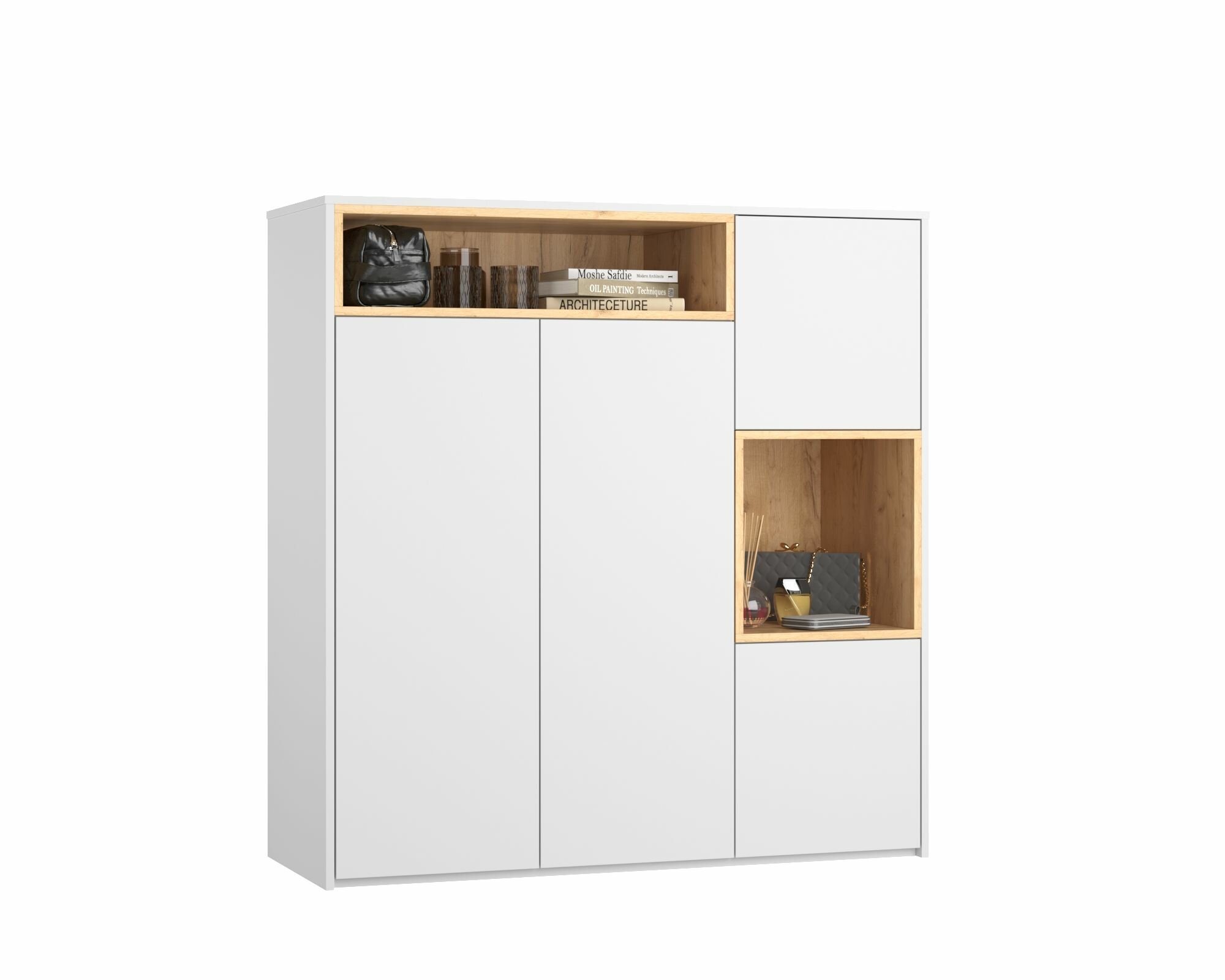 Комод с ящиками "Рокки 4" 120х125х40 Белый / Дуб крафт золотой