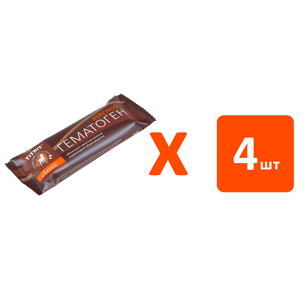 Лакомство Tit Bit Classic для собак, гематоген мясной, 35 г х 4 шт