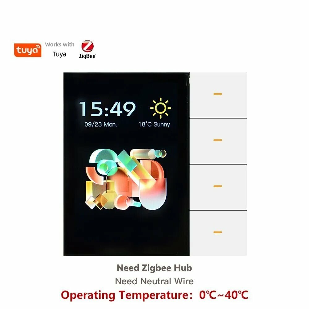 Умный настенный выключатель Tuya ZigBee, центральная панель управления домашней автоматикой, 3,5-дюймовый 4-позиционный умный выключатель