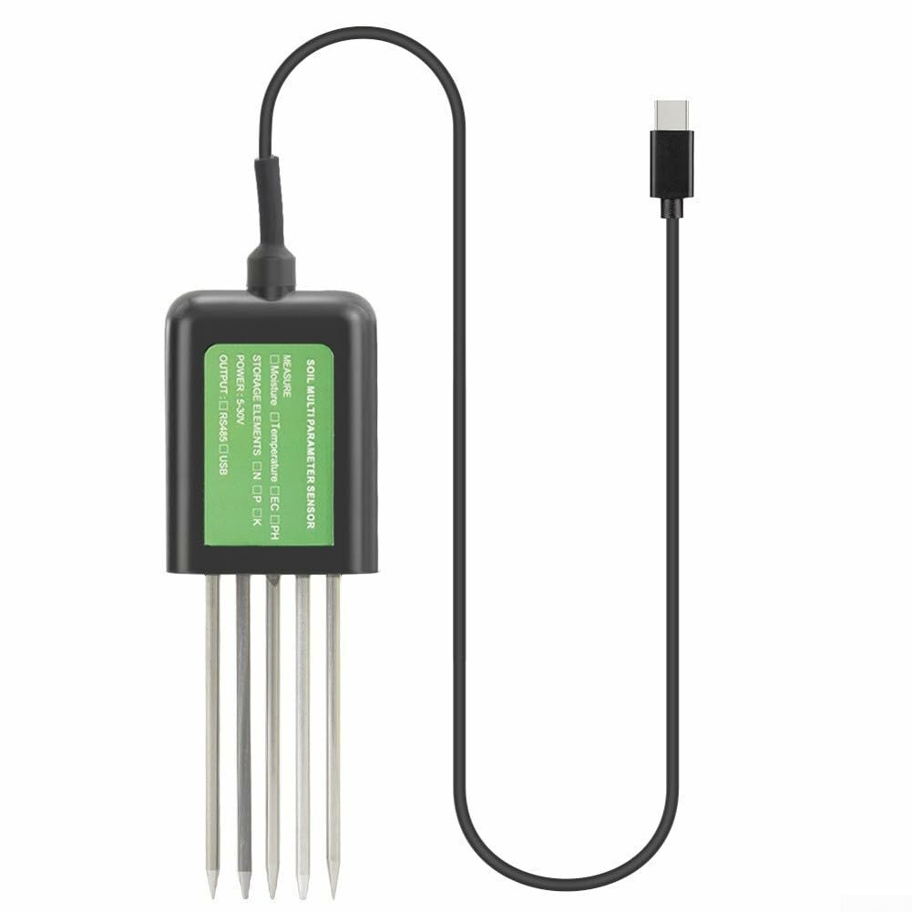 Семь в одном USB датчик почвы Черный (определение pH/EC/температуры и влажности/питательных веществ NPK, водонепроницаемость IP68, кабель 1,5 м, для сельского хозяйства и садоводства)