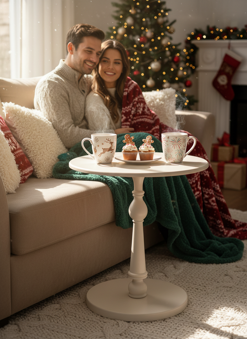 Стол журнальный Мебелик Рио 5 в гостиную, круглый, цвет слоновая кость