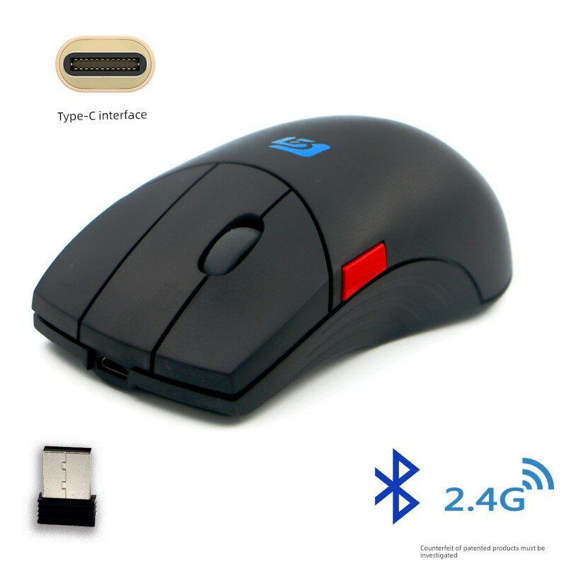 Беспроводная мышь для CAD/3D-моделирования с 2.4G+Bluetooth, T-C быстрой зарядкой, черная, звуковой режим -