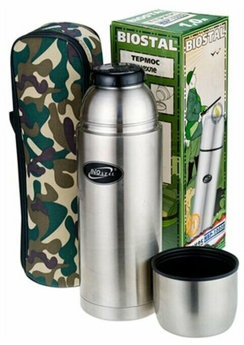 Термос 1,0 л у/г "biostal-охота" чехол NBP-1000B