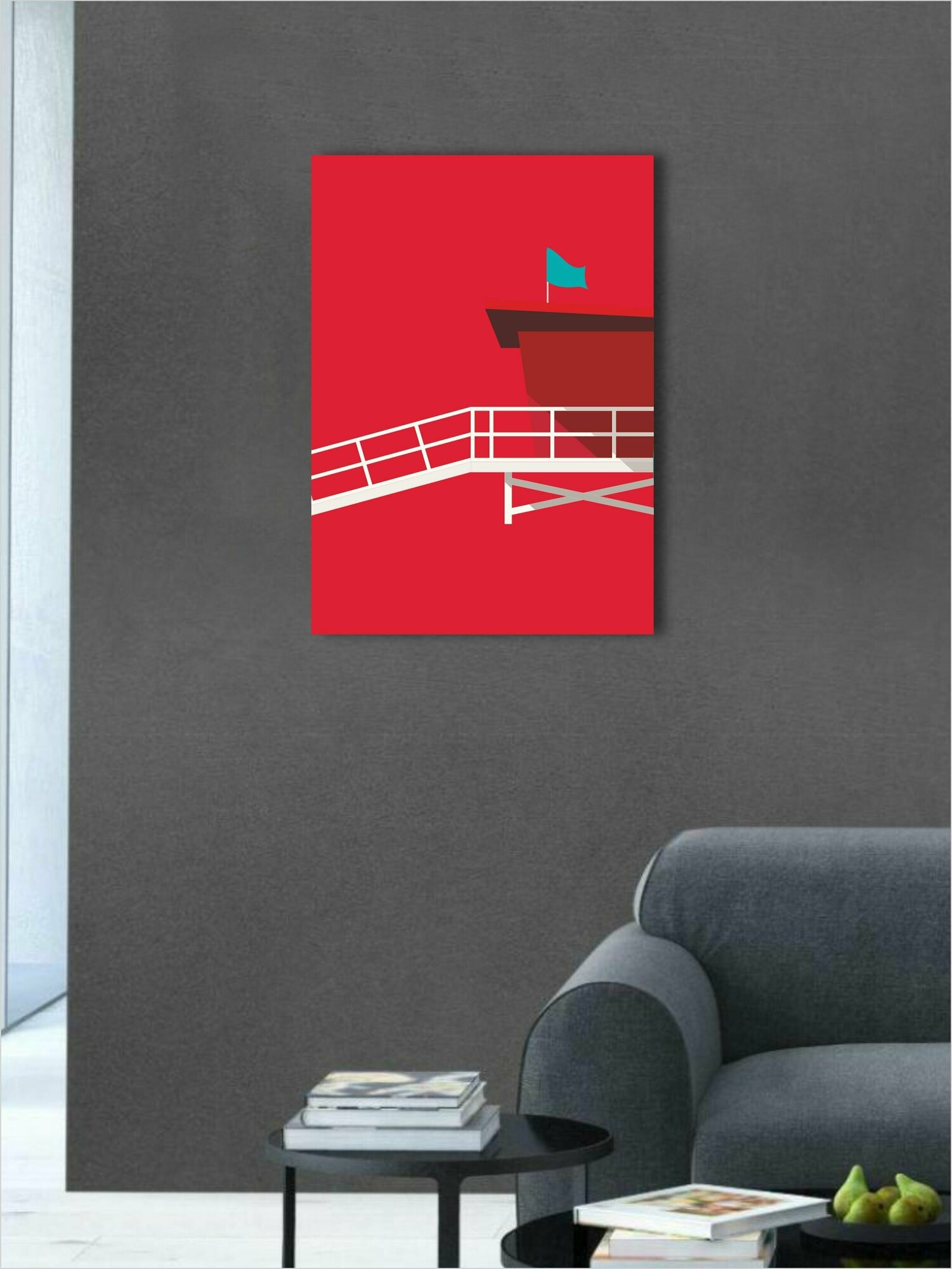 Картина вертикальная, Красный акцент в стиле минимализм, 50х70 см Art IrbisPrint натуральный холст на подрамнике 20 мм