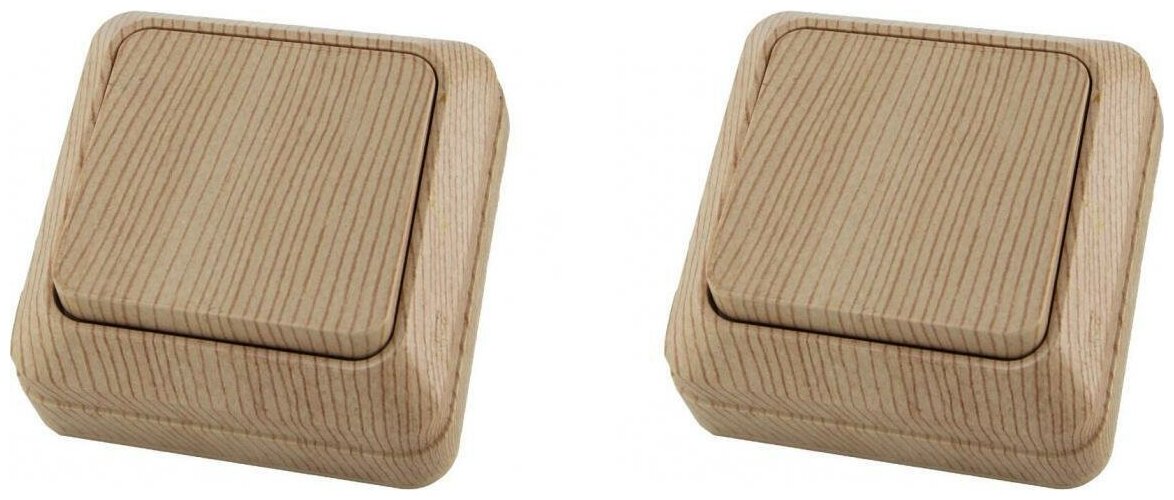 Выключатель TDM Ладога одноклавишный сосна для открытой проводки (комплект из 2 шт)