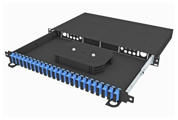 Кросс оптический Toplan , стоечный 19", выдвижной, 48 SC/UPC адаптеров, SM, 1U, черный, укомплектованный (КРСв-Top-1U-48SC/U-OS2-BK)