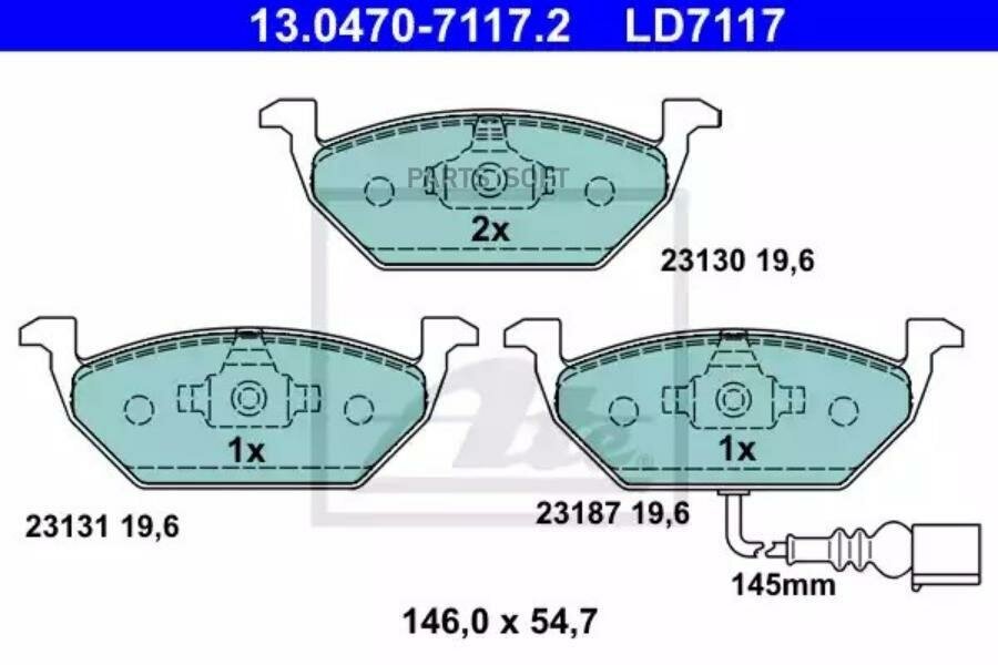 ATE 13.0470-7117.2 колодки ПЕР VW GOLF IV/A3/SKO OCTAVIA С ДАТ (CERAMIC)
