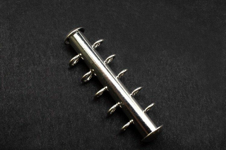 Замок-слайдер на 5 нитей 31х10мм, отверстие 2мм, цвет серебро, сплав металлов, 08-066, 1шт