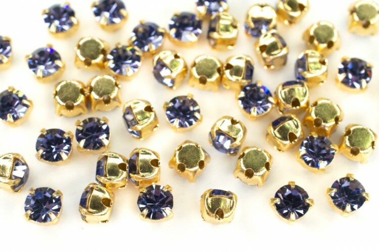 Шатоны Preciosa Maxima 4мм в оправе, цвет tanzanit DF/gold, 63-121, 10шт