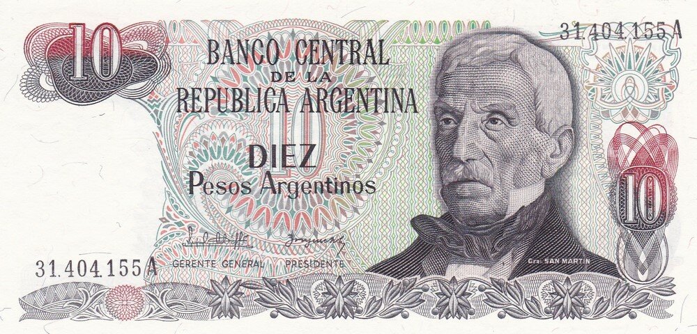 Аргентина 10 песо 1983-1984 гг.