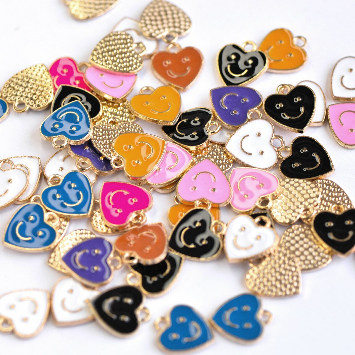 Кулон Подвеска металлическая 12 шт. для рукоделия / браслета / сережек, эмаль, цвет светлое золото, 13x12x1.5 мм, разные цвета в упаковке