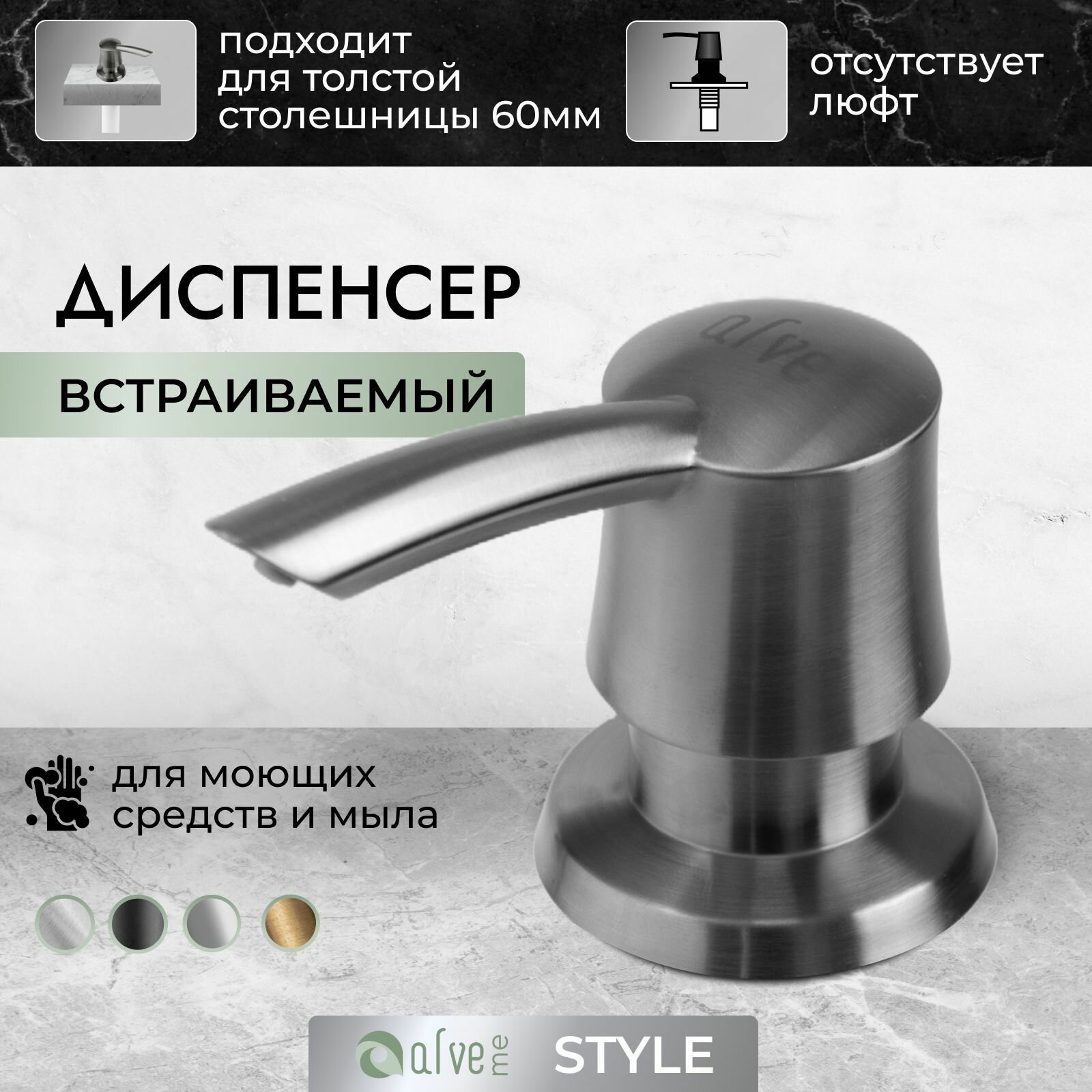 ALVE Диспенсер кухонный встраиваемый для моющего средства, дозатор врезной для мойки, органайзер для мыла N3