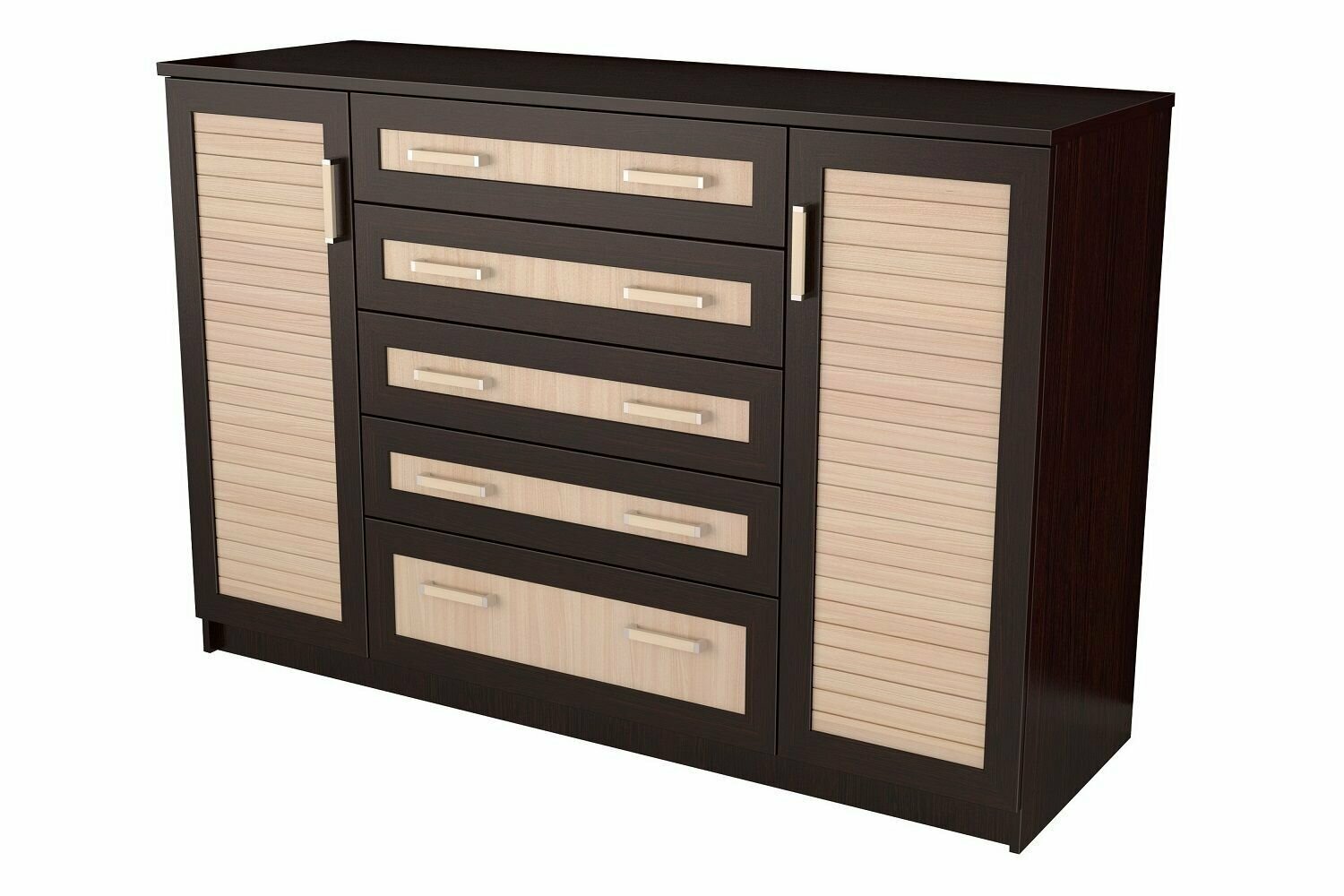 Комод К-12Р 160х50х108 4 ящика и 2 дверцы, венге цаво, дуб млечный, рамка квадро