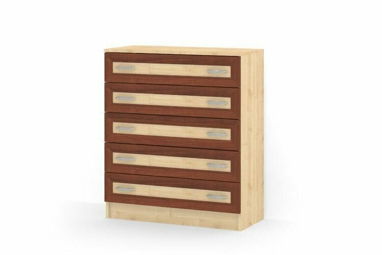 Комод для прихожей Неаполь 80х36х93 клен танзау, рамка квадро МДФ ноче мария луиза, 5 ящиков