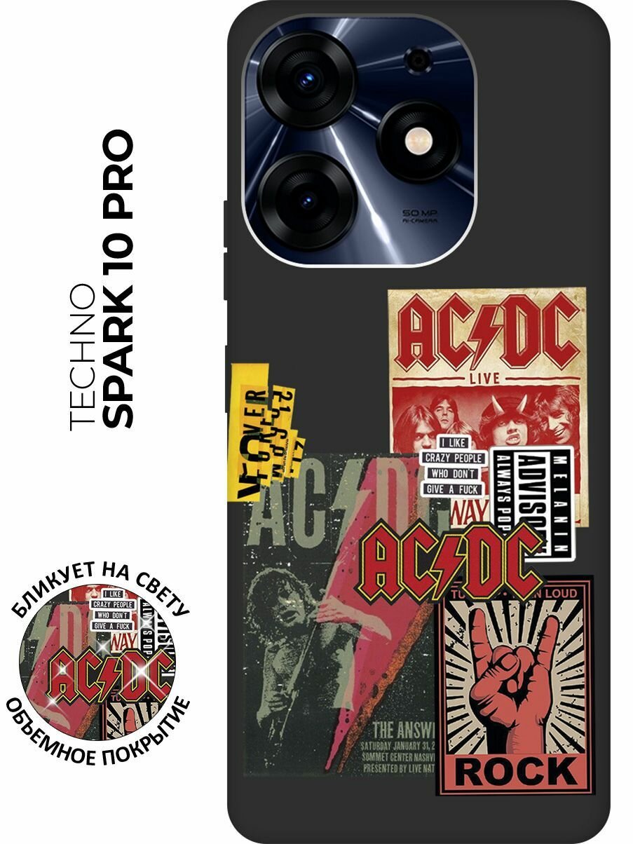 Матовый чехол AC/DC Stickers для Tecno Spark 10 Pro / Техно Спарк 10 Про с 3D эффектом черный