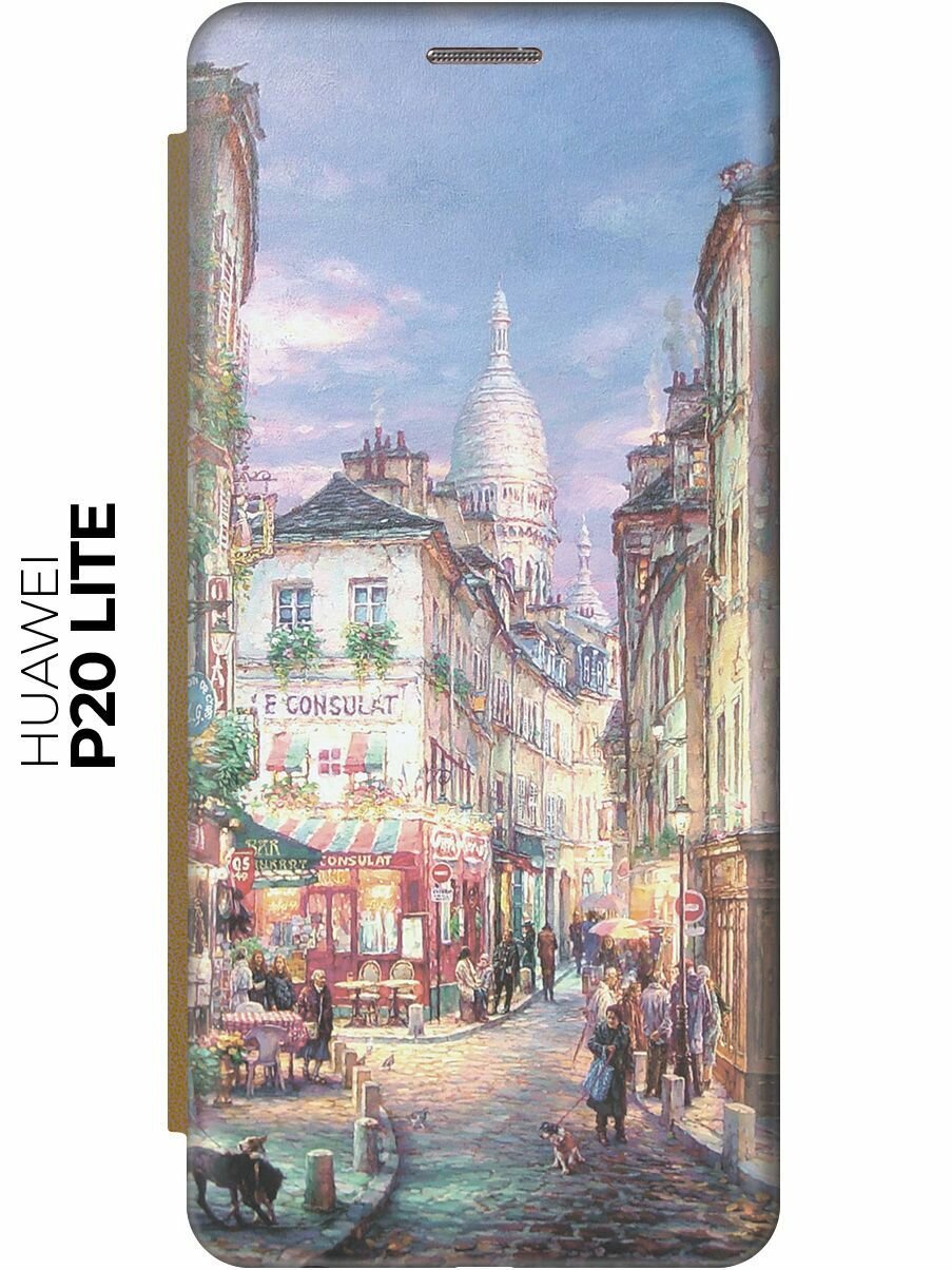 Чехол-книжка Пейзаж Монмартра на Huawei P20 Lite / Nova 3e / Хуавей П20 Лайт / Нова 3Е золотой