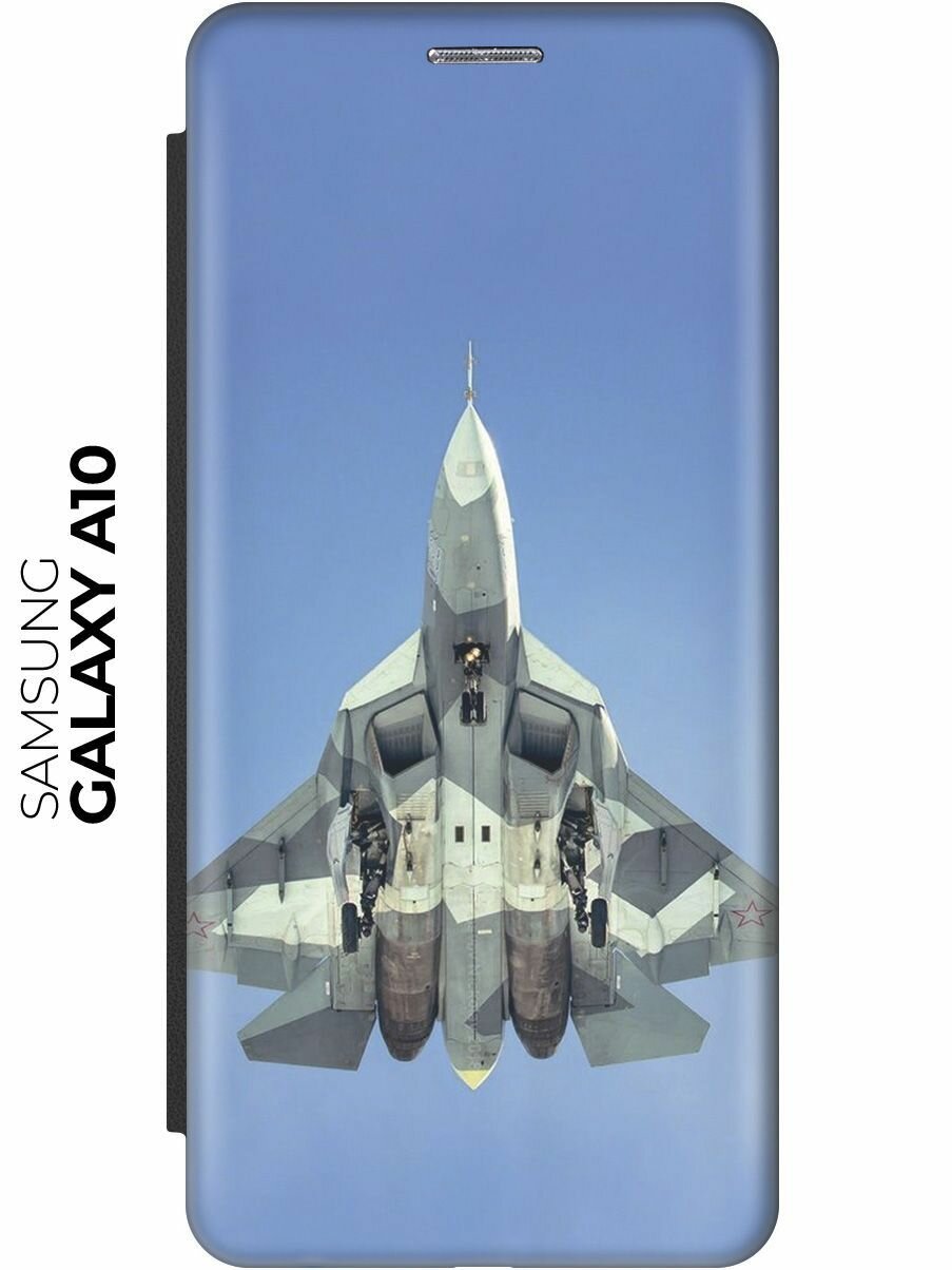 Чехол-книжка Взлет боевого самолета на Samsung Galaxy A10 / Самсунг А10 черный