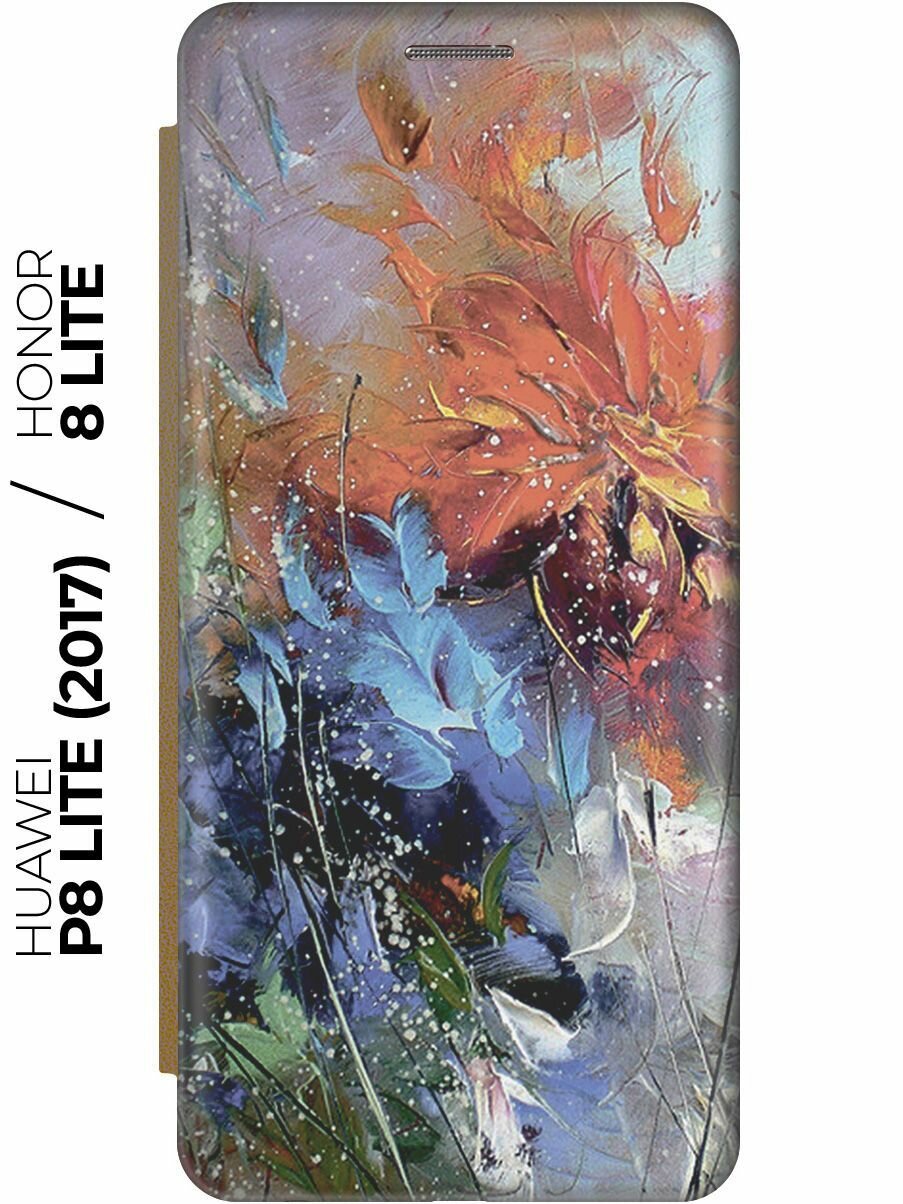 Чехол-книжка Весенний взрыв на Honor 8 Lite / Huawei P8 Lite (2017) / Хонор 8 Лайт / Хуавей Р8 Лайт 2017 золотой