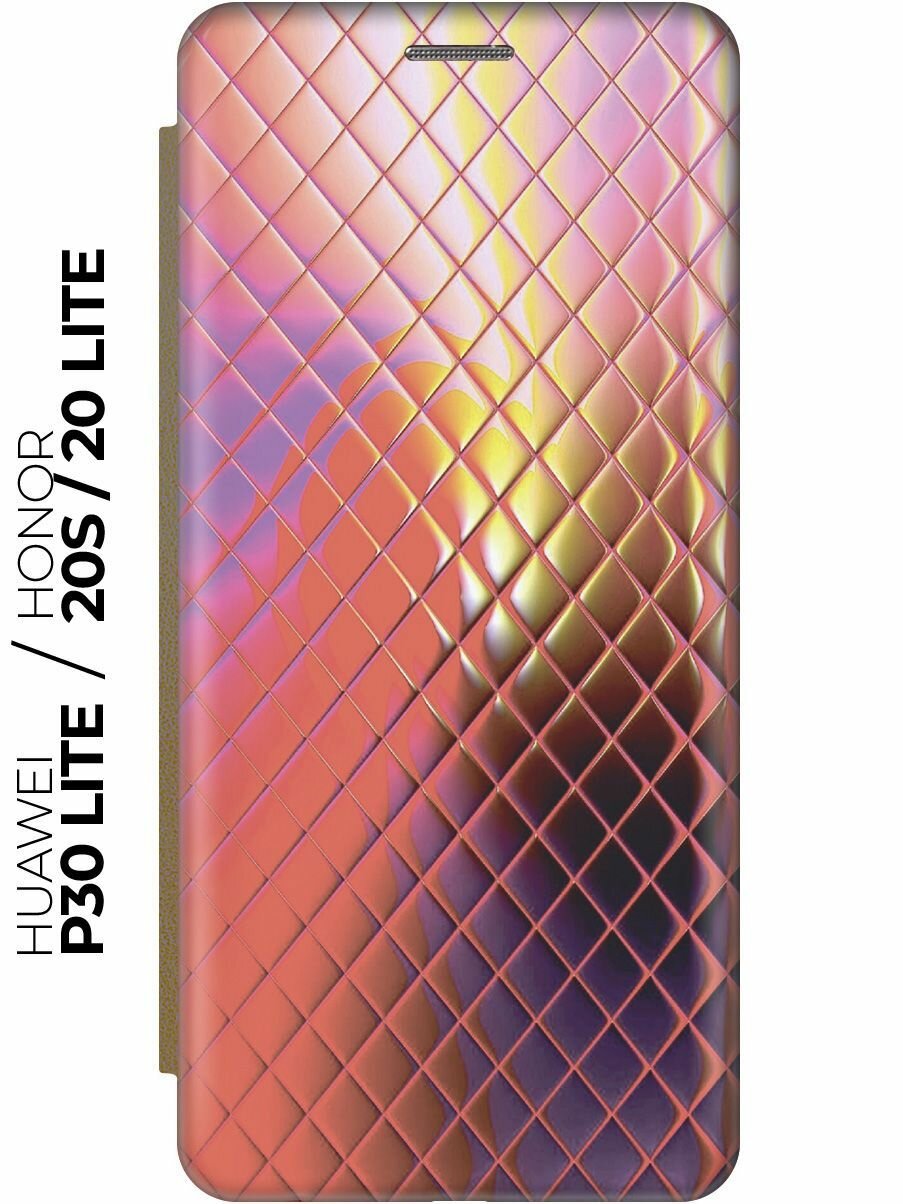 Чехол-книжка Розовая рептилия на Honor 20 Lite / 20s / Huawei P30 Lite / Хуавей П30 Лайт / Хонор 20 Лайт / 20s золотой