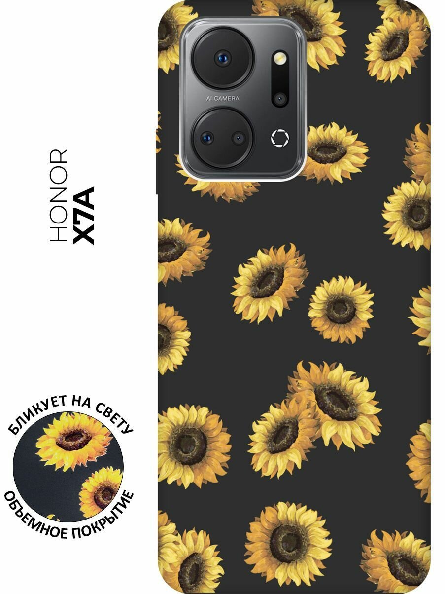 Матовый чехол Sunflowers для Honor X7a / Хонор Х7а с 3D эффектом черный