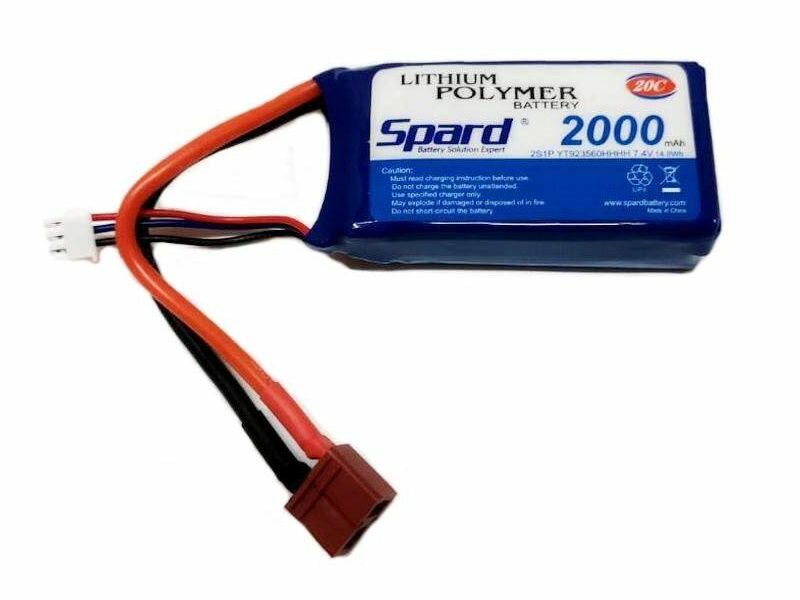 Аккумулятор Li-Po Spard 2000mAh, 7,4V, 20C, T‐plug для Remo Hobby 1/16, Himoto 1/18