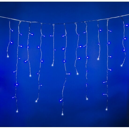 Бахрома светодиодная с эффектом мерцания Uniel ULD-B25006-440-TTK BLUE-WHITE IP44, 25м. Соединяемая. 440 светодиодов. Синий и белый свет. Провод прозрачный, UL-00010939