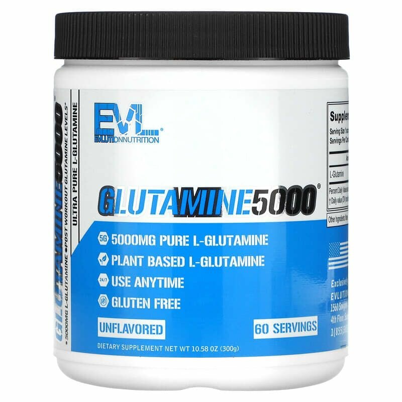EVLution Nutrition, Глутамин 5000, без добавок, 5000 мг, 300 г
