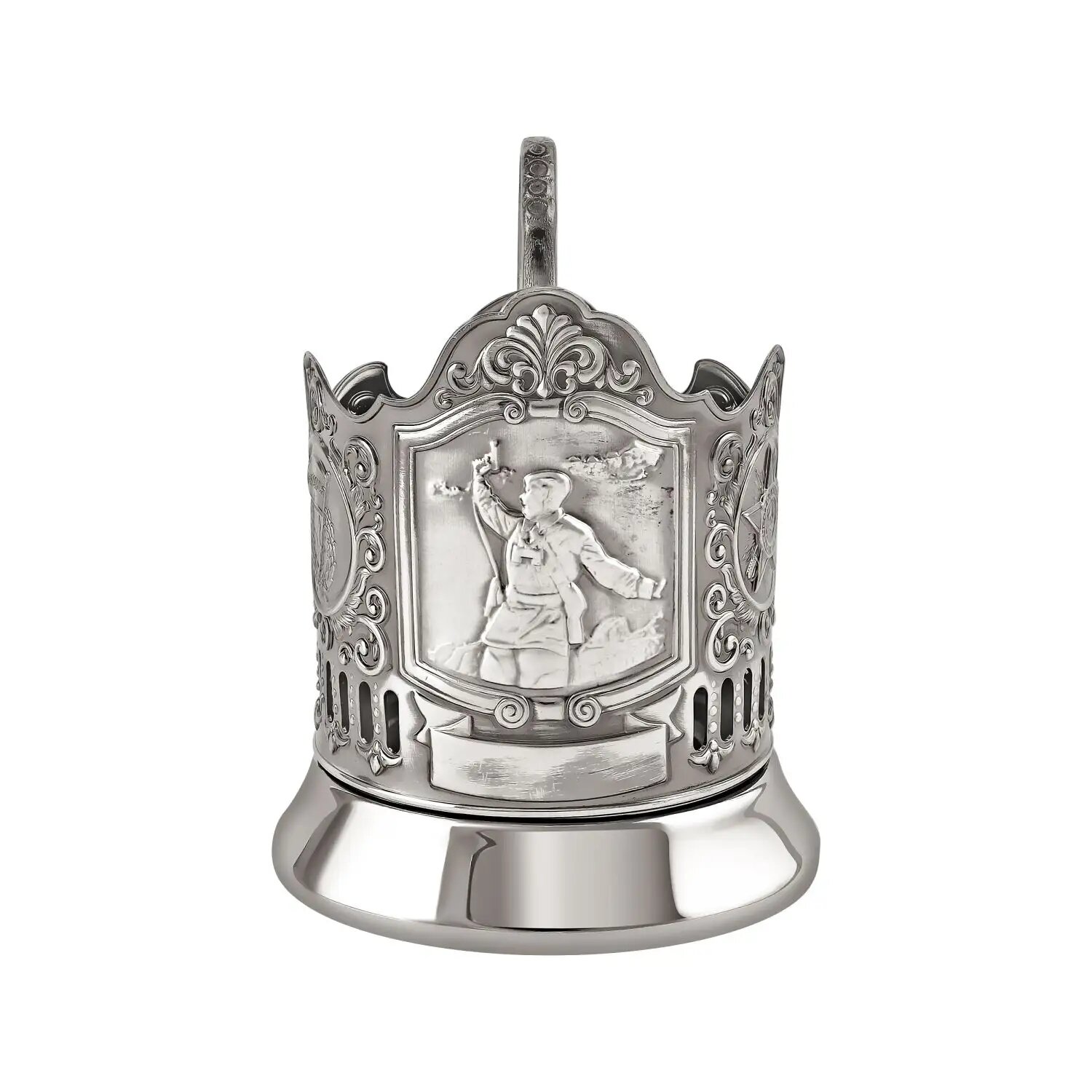 Подстаканник никелированный с чернением "Макс Альперт. Комбат". Подарочная коробка.