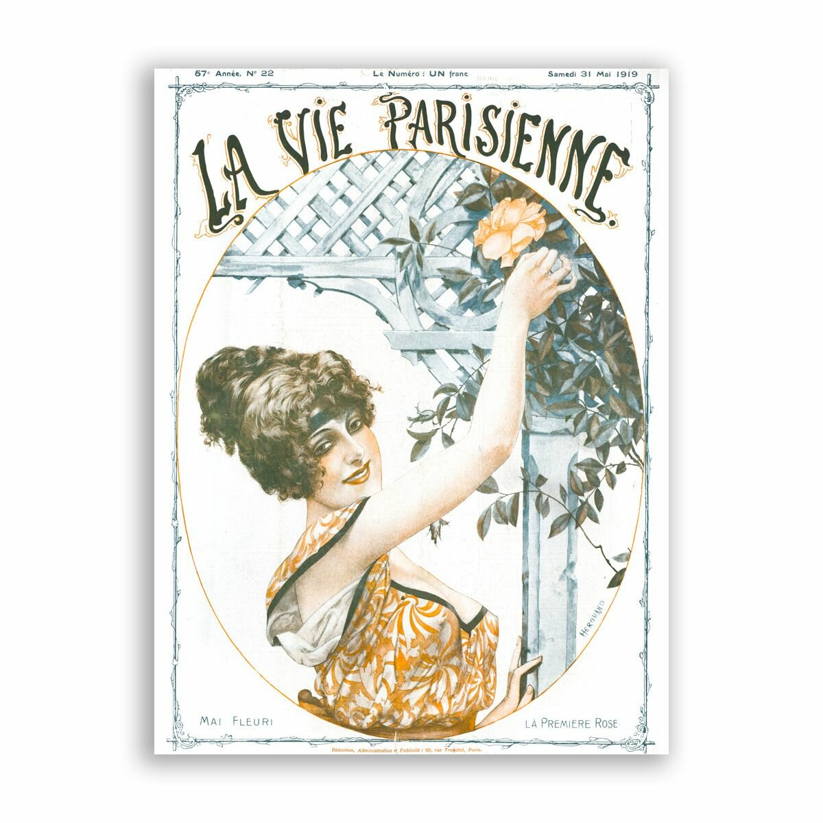 Постер на бумаге в стиле Пин-ап / La Vie Parisienne - Mai Fleuri La Premiere Rose / Размер 30 x 40 см