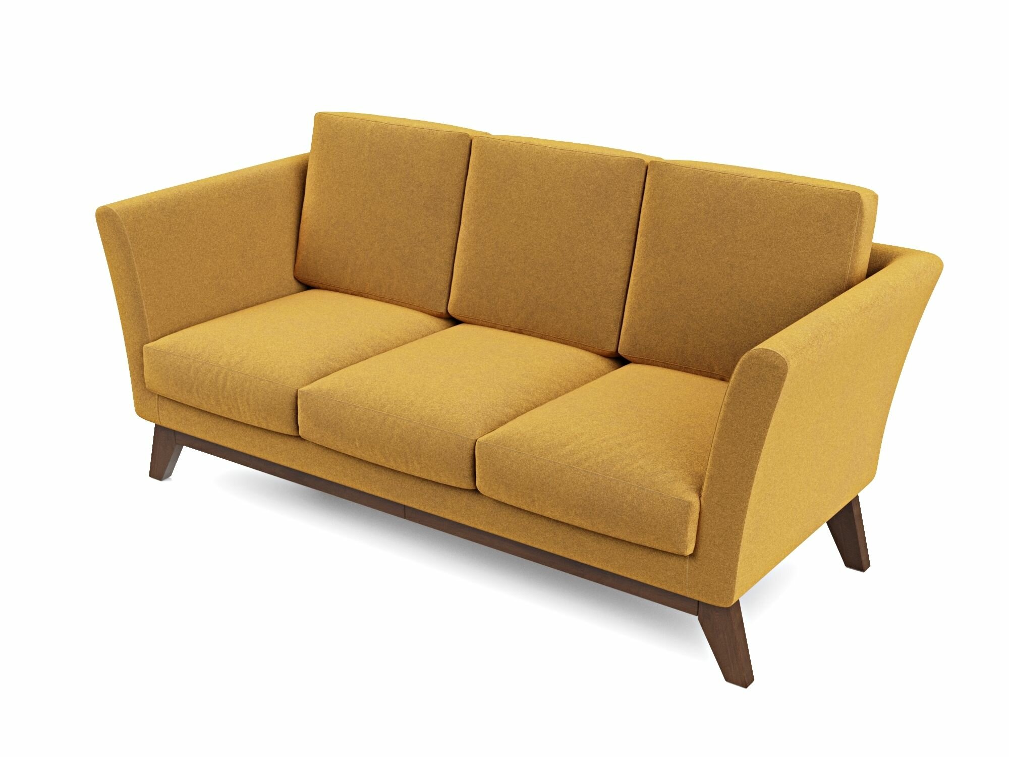 Прямой диван Arsko Див-Б, желтый-орех, велюр, массив дерева, офисный, для кафе и бара, на ножках, скандинавский лофт