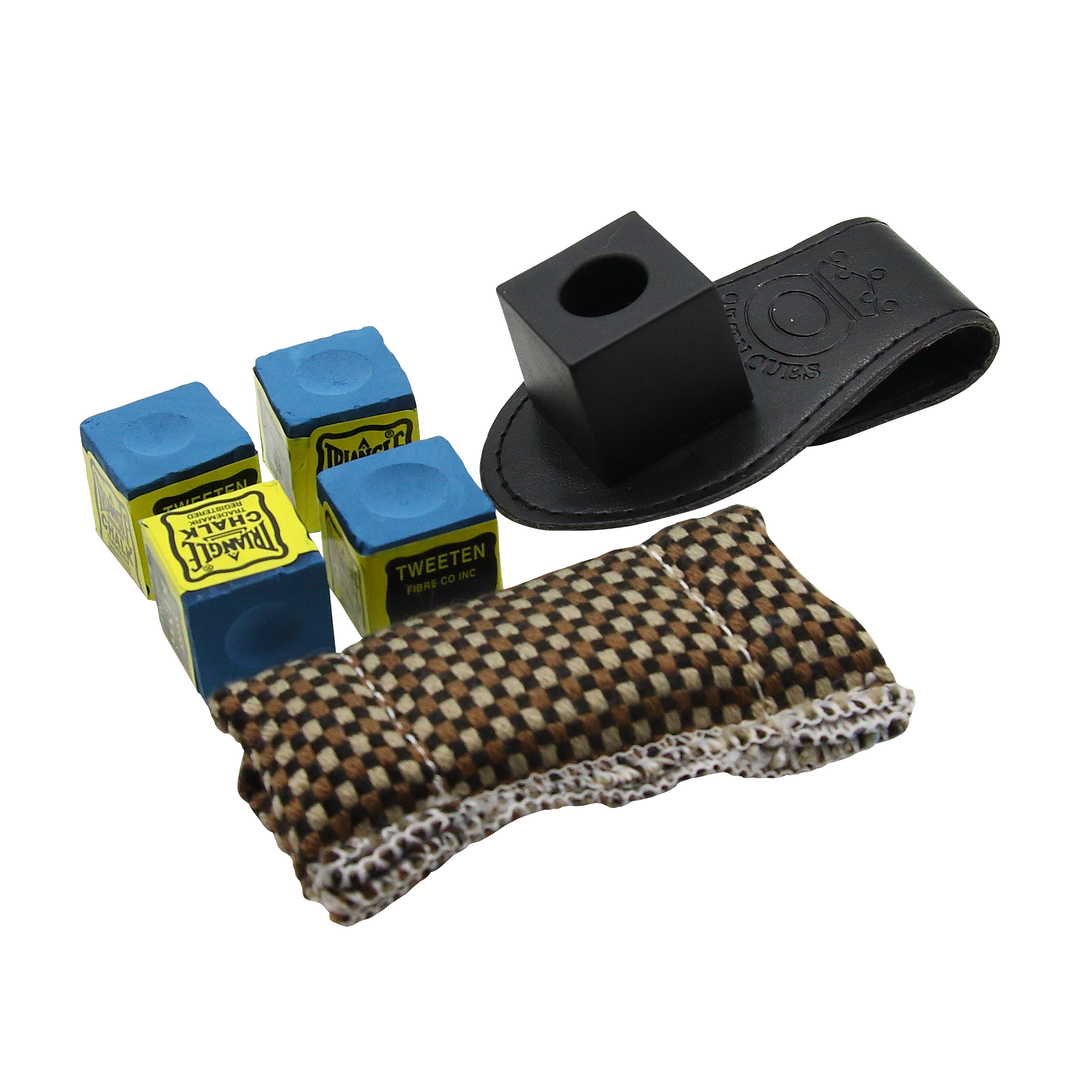 Набор из 4-х мелков для бильярда Tweeten Triangle, муфты для чистки и полировки бильярдного кия и держателя мела