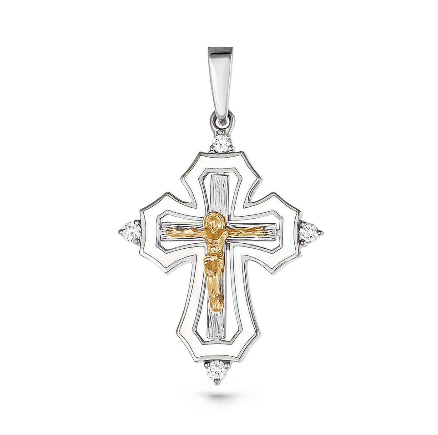 Крестик, серебро, 925 проба, родирование, фианит