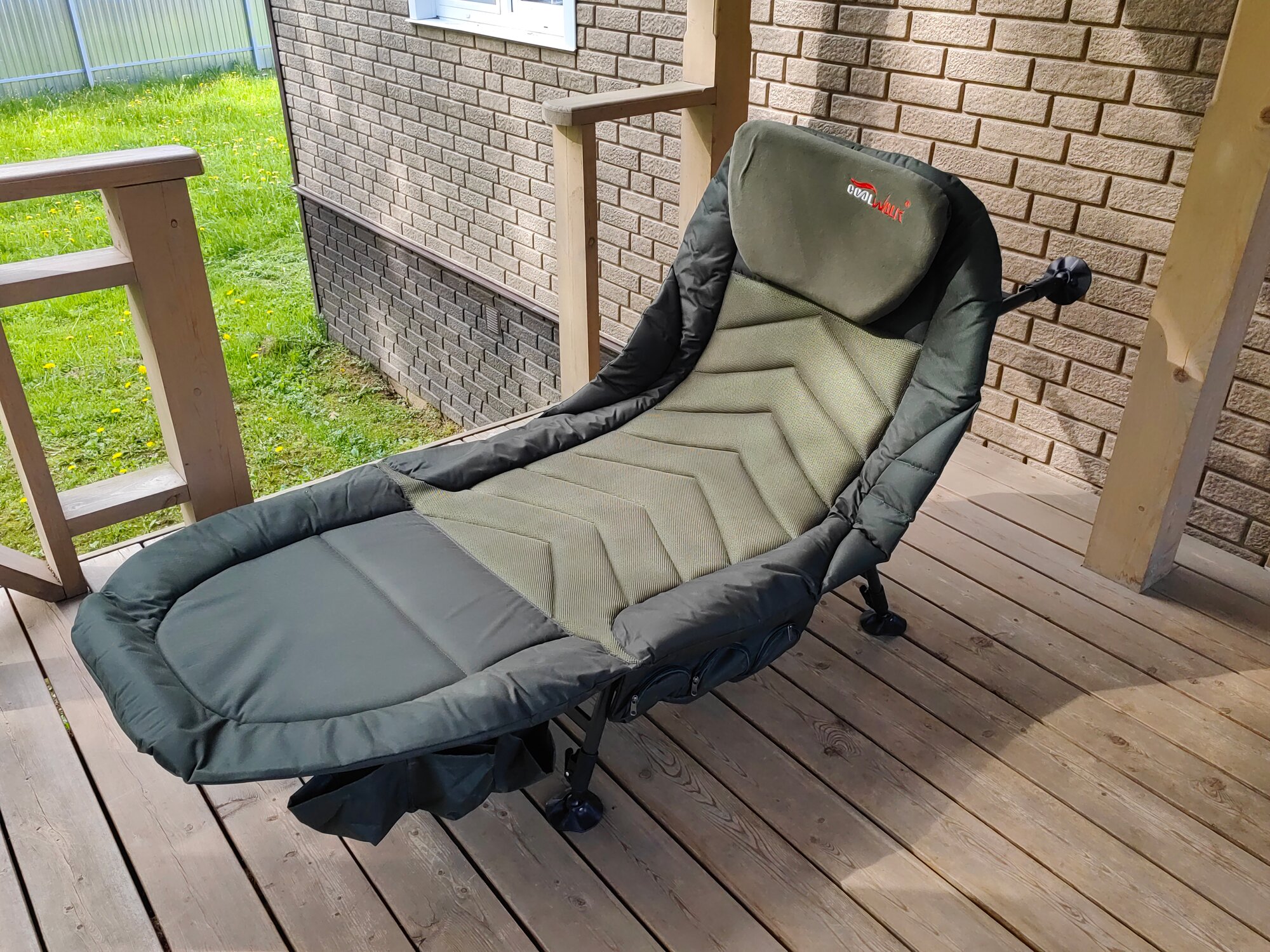 Раскладушка карповая 198х80 складная с регулировкой высоты, нагрузка до 150кг CW 8-066 цвет хаки