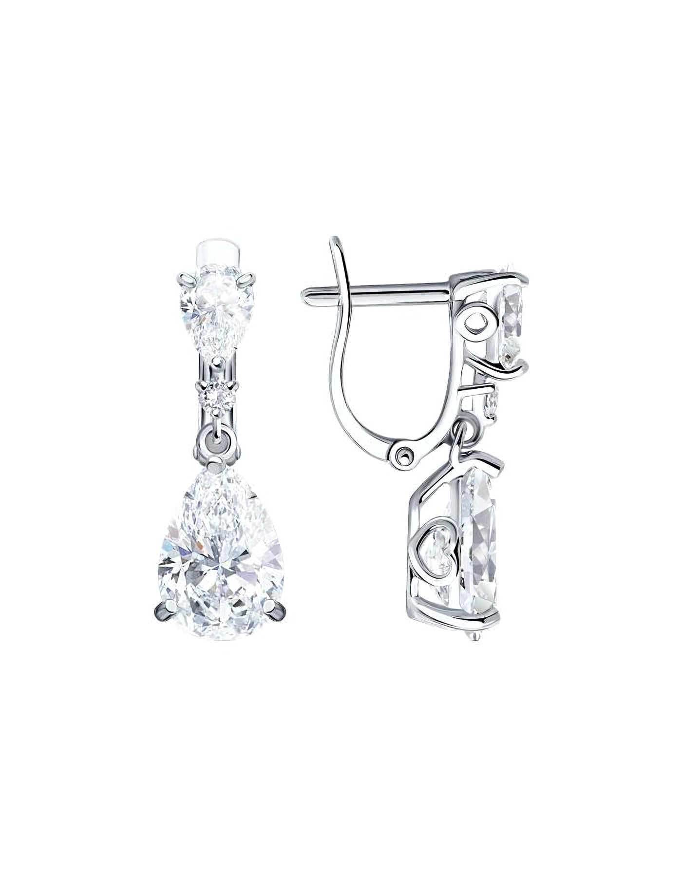 Серьги, серебро, 925 проба, родирование, фианит