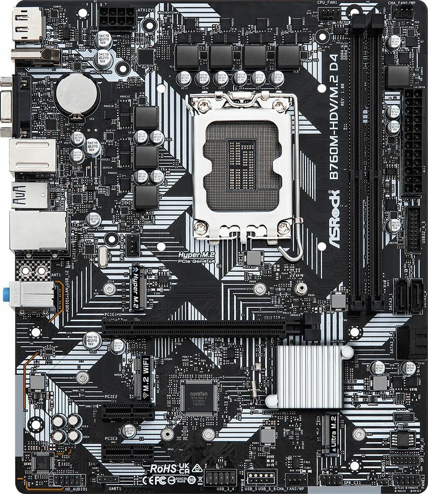 Материнская плата ASRock B760M-HDV/M.2 D4, LGA 1700, Intel B760, 2xDDR4