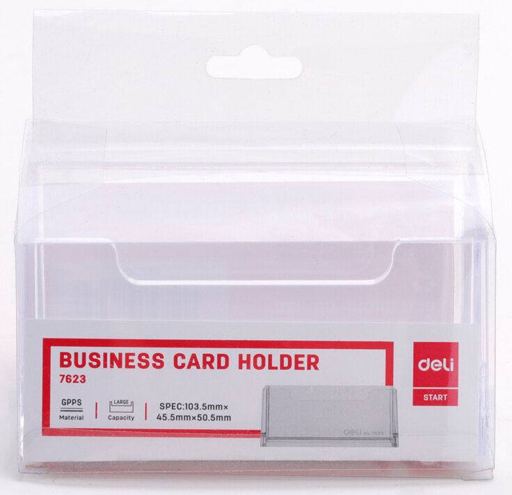 Подставка Deli E7623, для визиток, 100х38х82, прозрачный