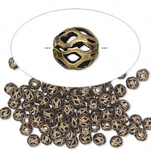 Бусина металлическая, 4мм, резная, базовый материал - латунь, античная позолоченная (цвет - бронза), 20 шт.