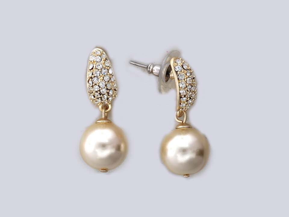 Серьги с подвесками, кристалл, жемчуг имитация