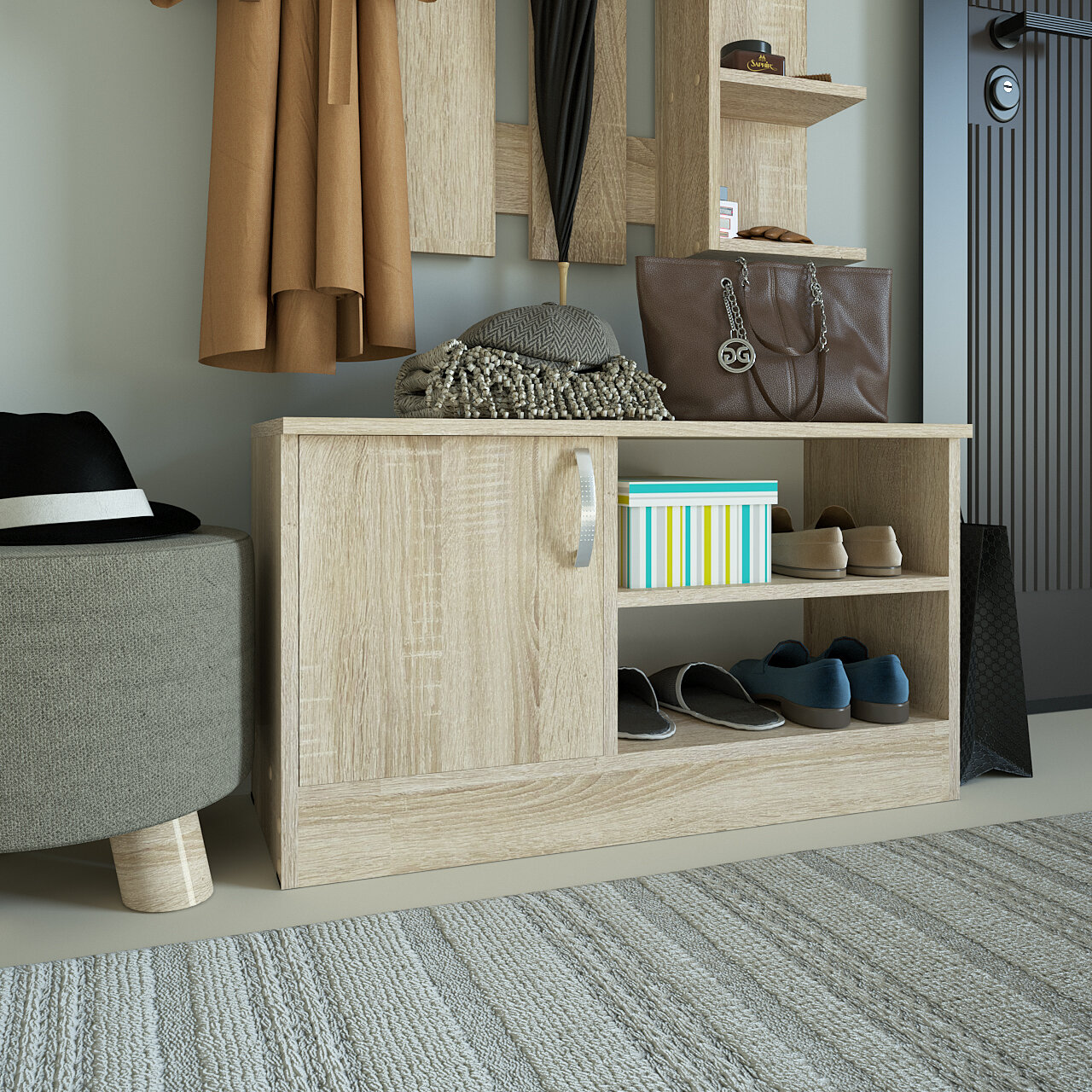 Обувница, тумба под обувь в прихожую дуб сонома 80*45*32 Уют