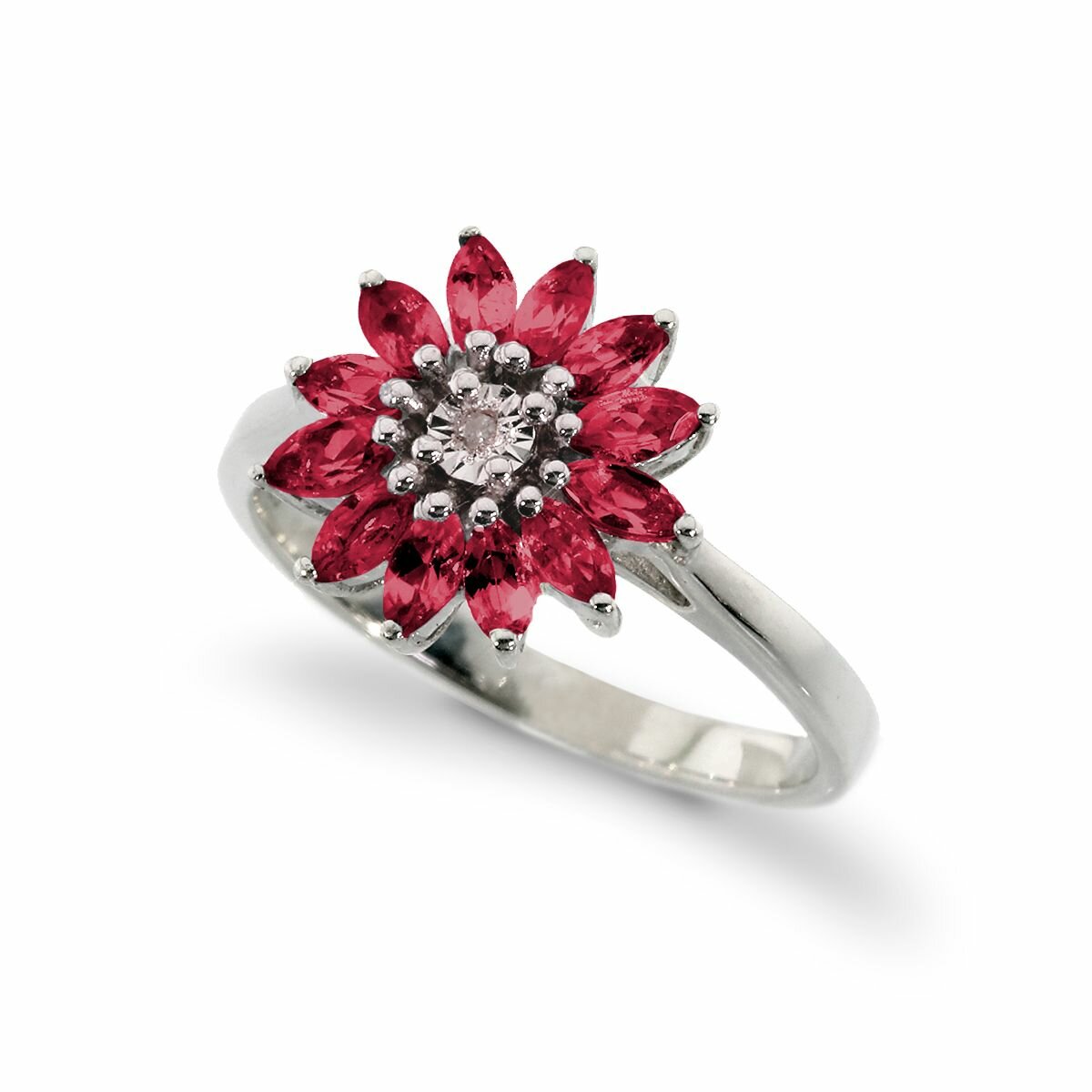 Кольцо тонкое, серебро, 925 проба, родирование, рубин, бриллиант