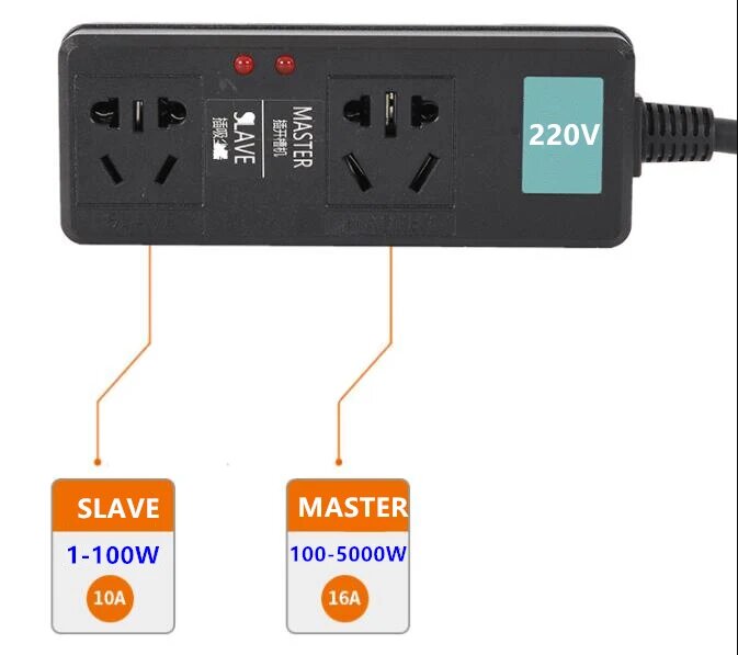 Переключатель Master-slave 220V, 10A/16A, Черный