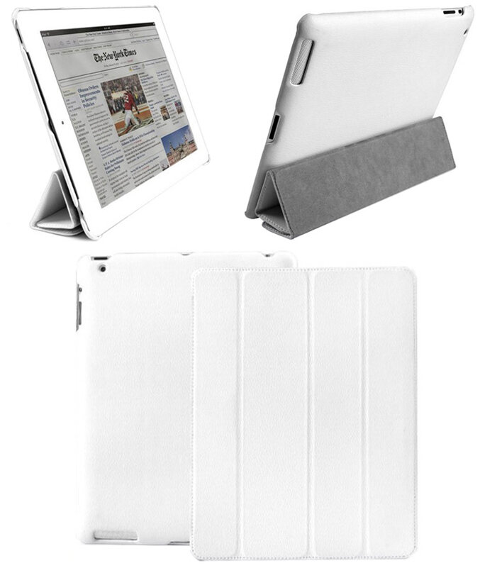 Чехол для планшета 10" Jison Smart Leather Case (белый и рисунок, кожа) для iPad New