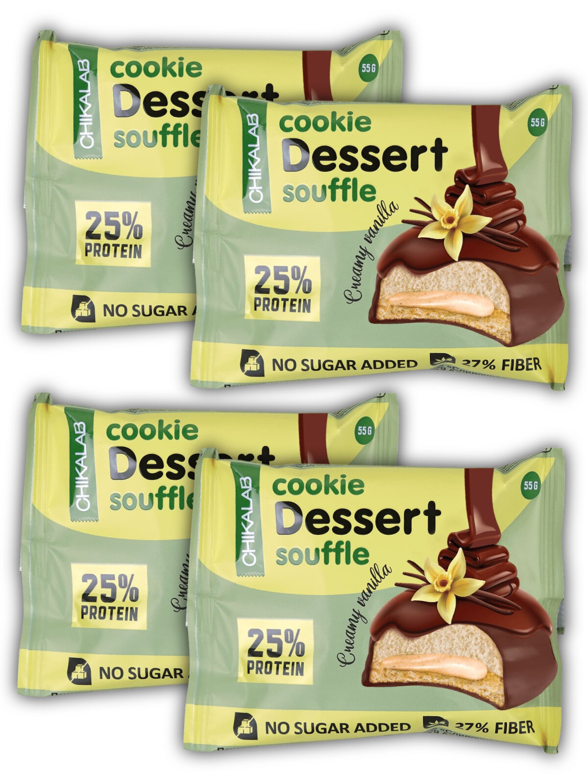 Протеиновый батончик Chikalab Печенье глазированное с начинкой и суфле 4 х 55 г, Сливочная ваниль