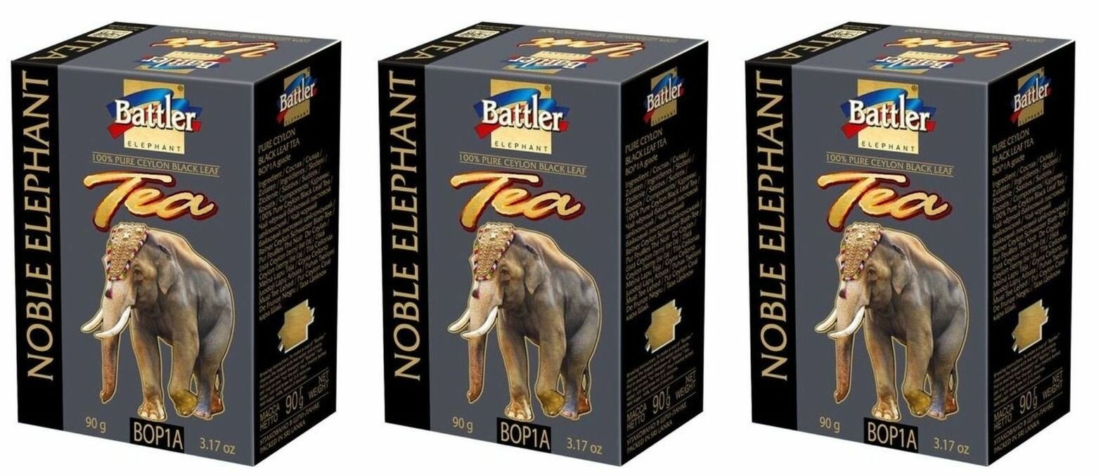 Battler Чай черный листовой Черный слон Благородный слон, 90 г, 3 упаковки