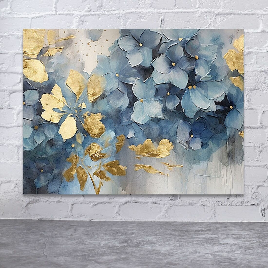 Картины для интерьера 20х30 Синие цветы с золотом масло