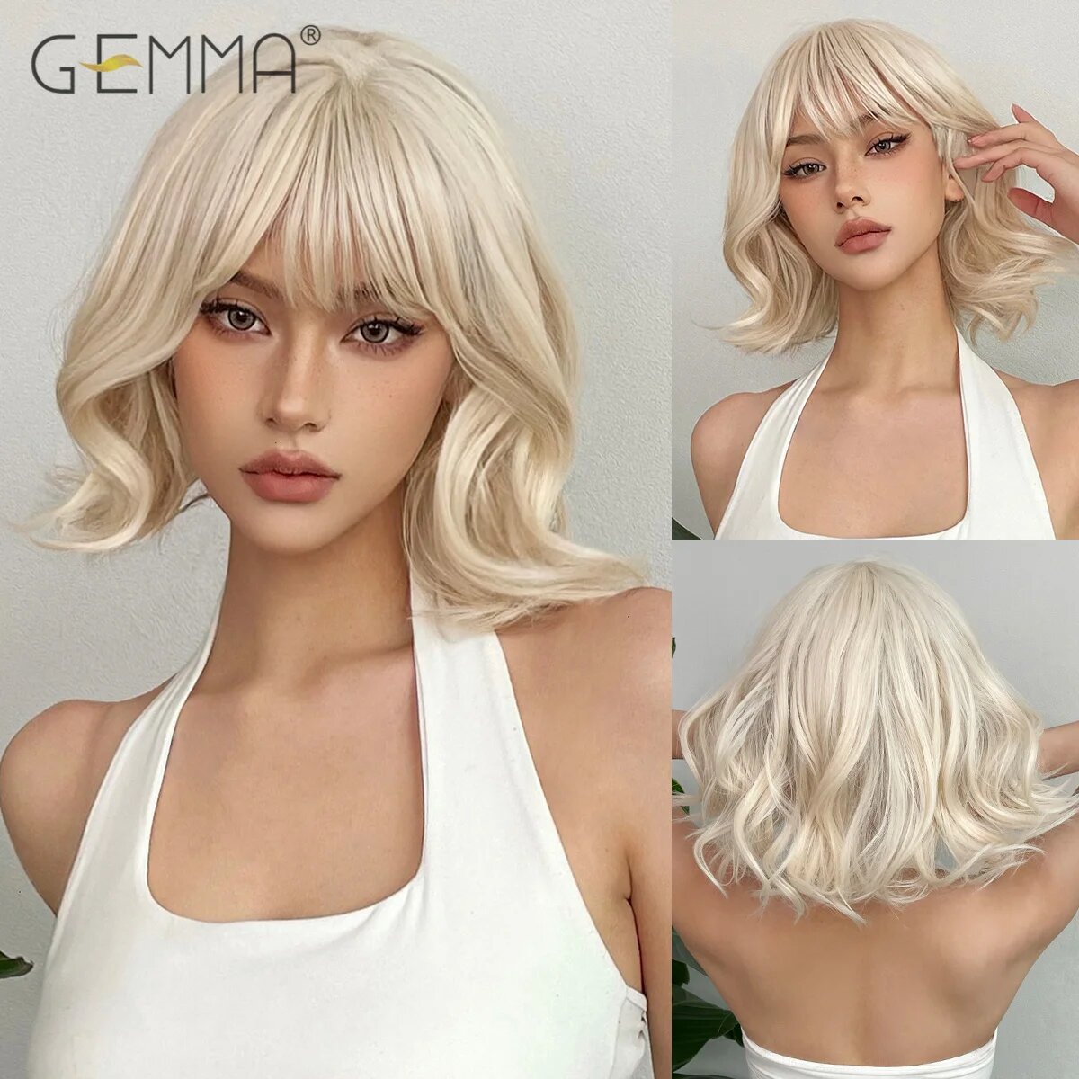 GEMMA Платиновый блондин короткий волнистый парик Wig WL1147-1