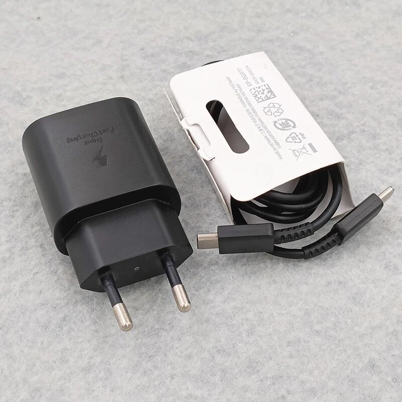 Samsung S23 S22 S21 Ultra Зарядное устройство 25 Вт ЕС Супер быстрая зарядка Black EU Add Cable