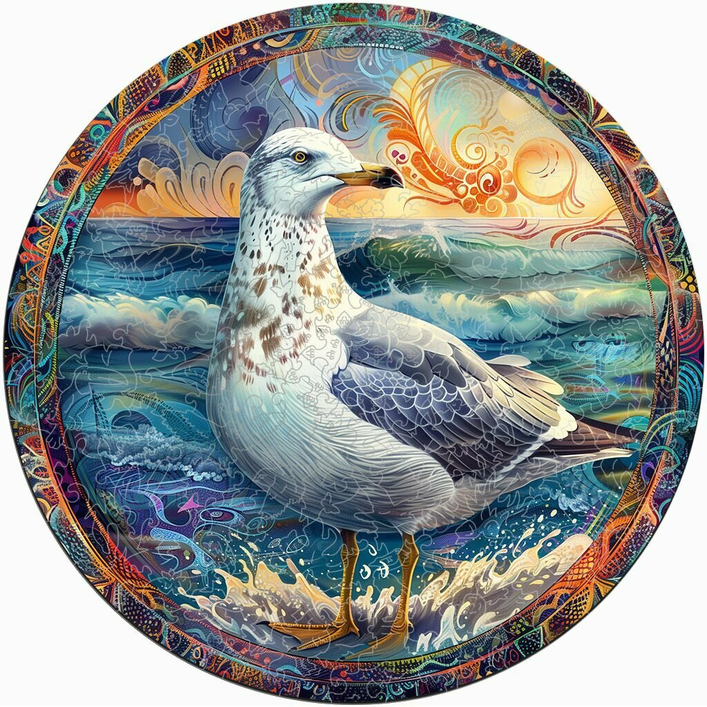 Деревянный пазл BoberBox "Мандала Чайка", круг 30 см