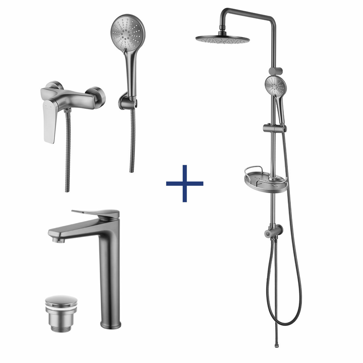 Комплект для ванной комнаты Lemark Bronx LM3789GM "3 в 1" латунь, графит