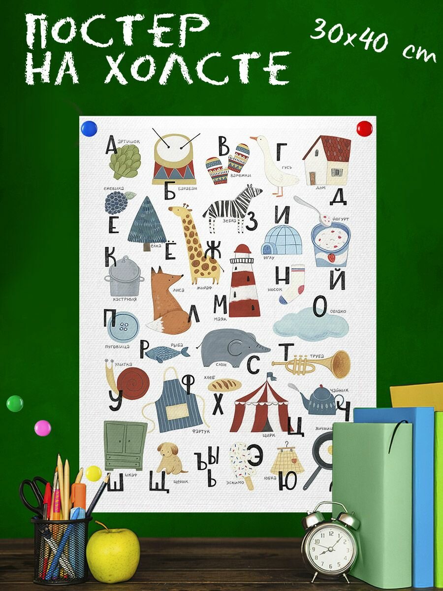 Обучающий постер-плакат для школы Алфавит для детей, русский язык (1) 30х40 см